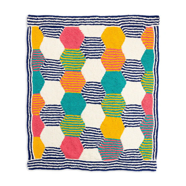 KNITTING PATTERN DOWNLOAD - FREE BERNAT HEXAGON HARMONY QUILT KNIT BLA ...