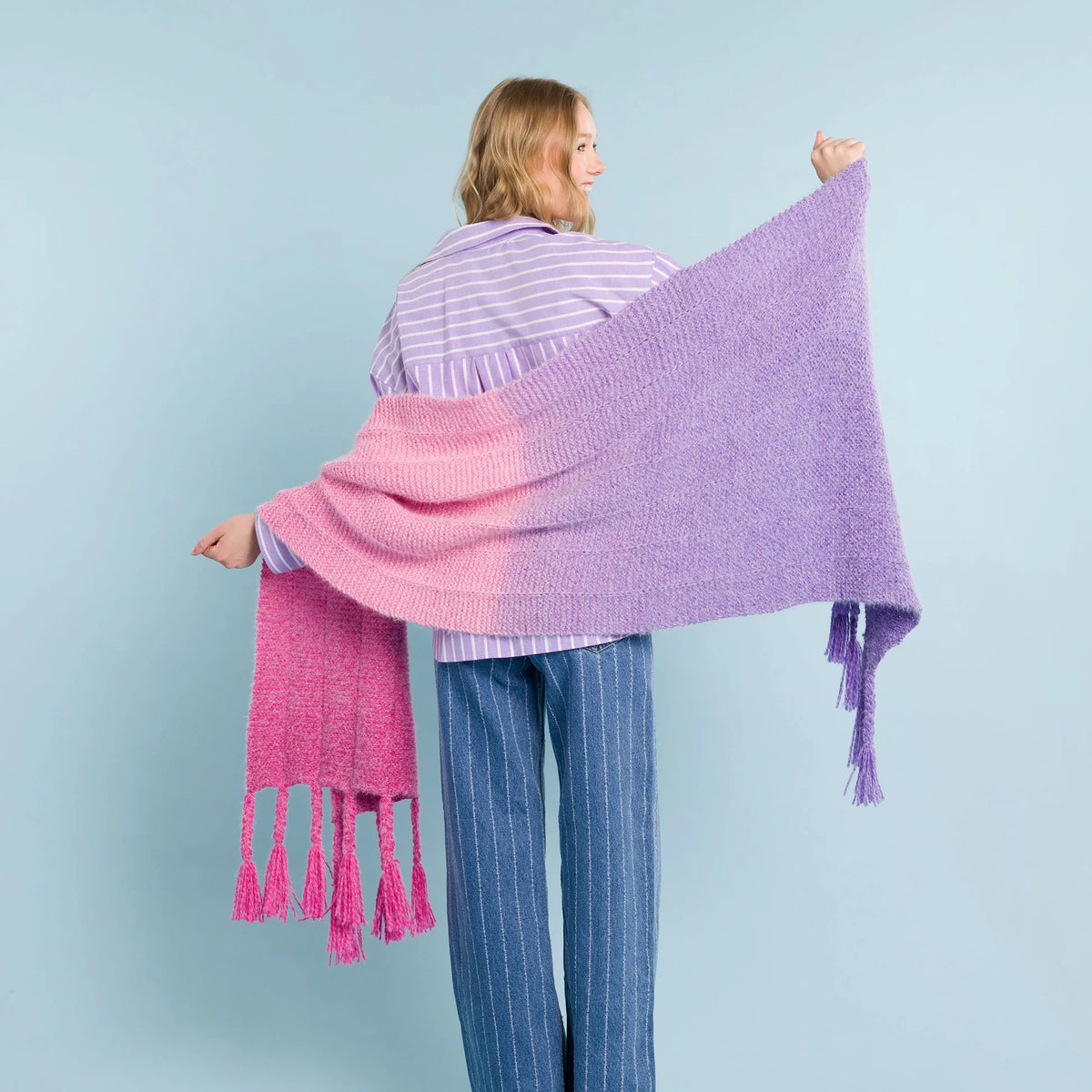 KNITTING PATTERN DOWNLOAD - Free Caron Braided Fringe Knit Blanket Sca ...