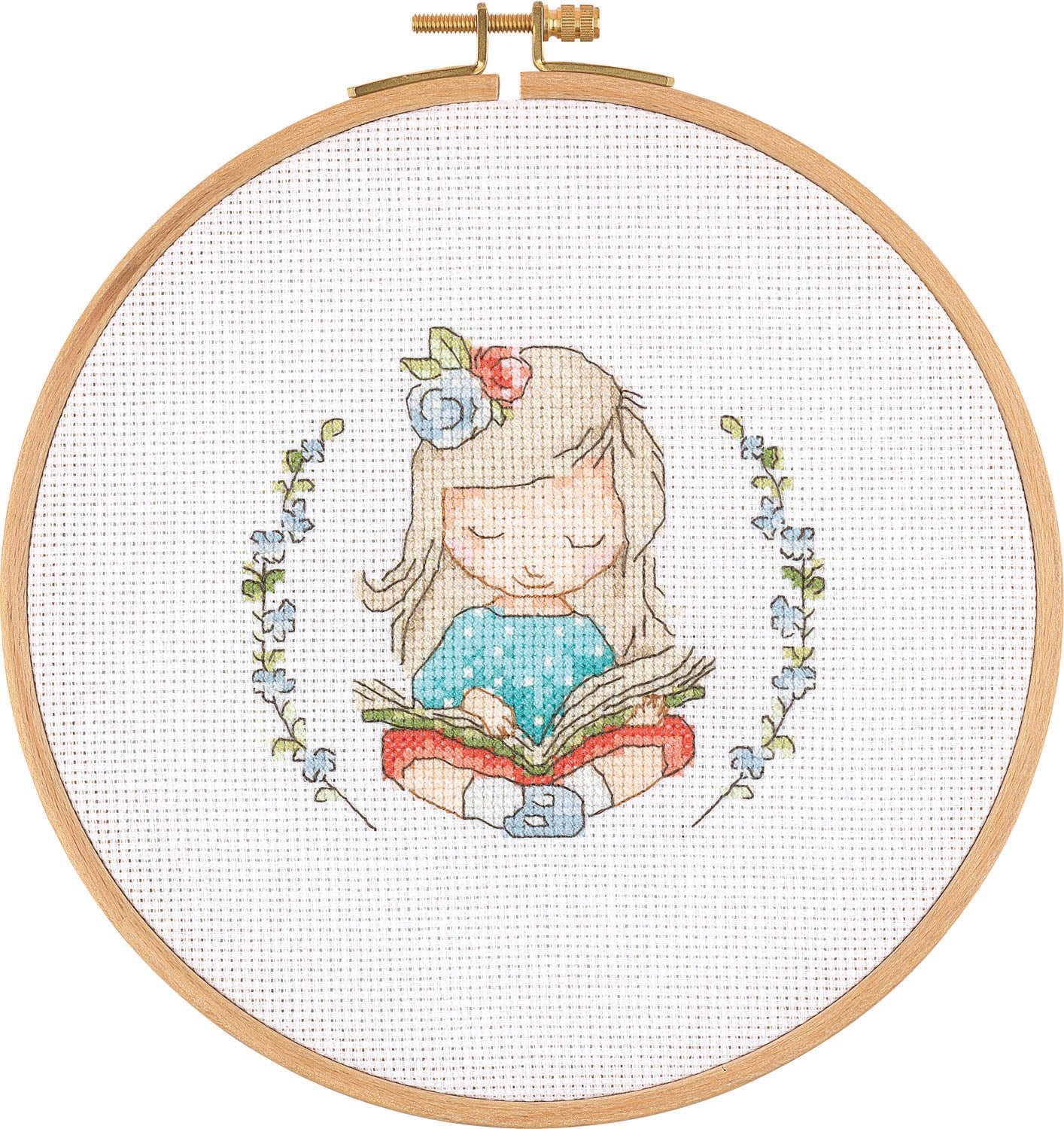 Counted Cross Stitch Hoop Kit - E2004 - Bookworm Girl – Readicut