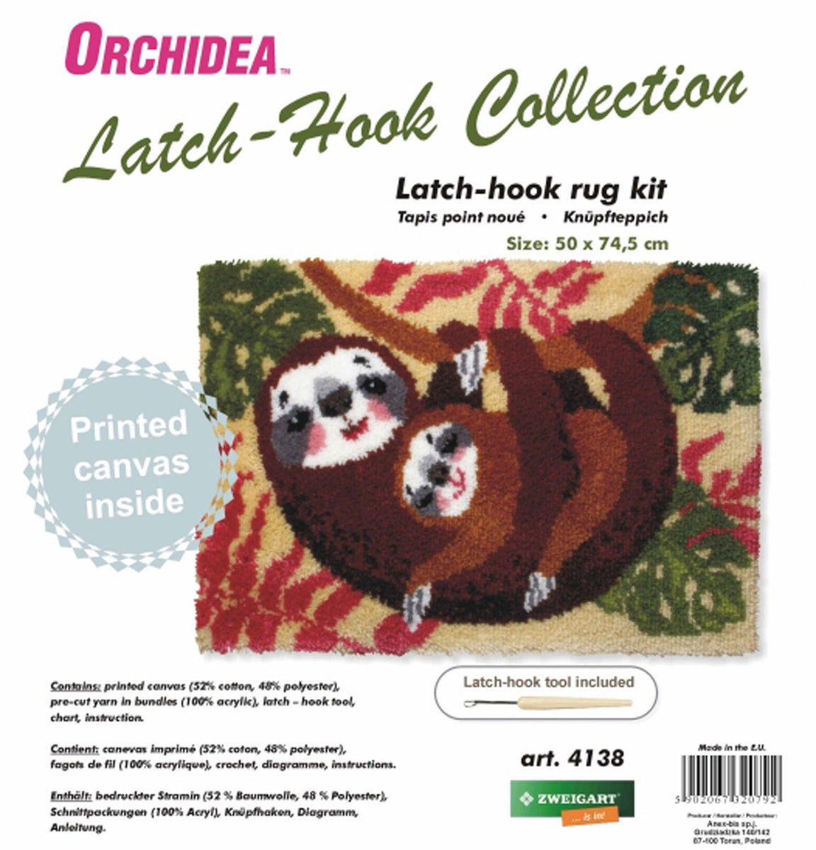 Latch Hook Kit: Rug: Sloth Family – Readicut